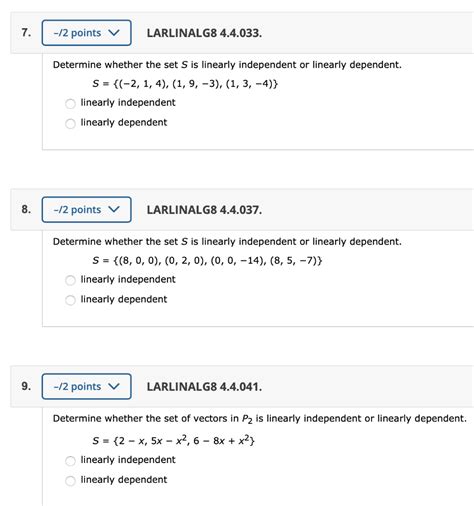 Solved 7 2 Points V Larlinalg8 44033 Determine Whether