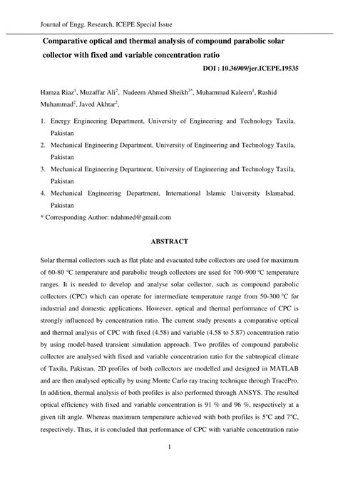 Pdf Comparative Optical And Thermal Analysis Of Compound Parabolic Solar Collector With Fixed