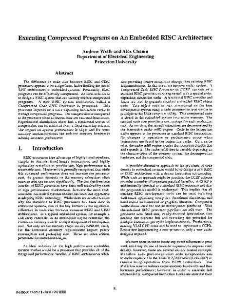 pdf executing compressed programs on an embedded risc architecture