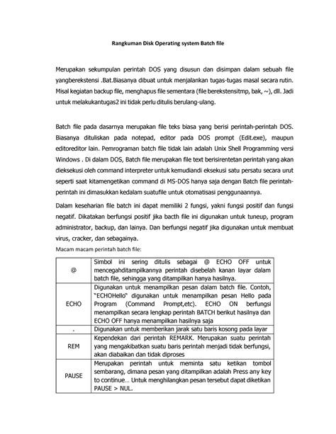 Rangkuman DOS Batch File Rangkuman Disk Operating System Batch File