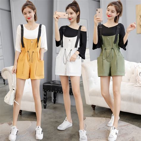 ชุดเอี๊ยมกางเกงขาสั้นทรงหลวมระบายอากาศน่ารักสําหรับผู้หญิง Tangdong Th Thaipick
