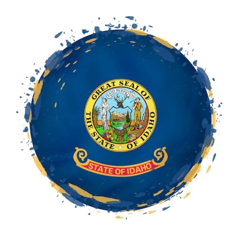 Ronda grunge bandera del estado de idaho ee uu con toques de color de la bandera ilustración