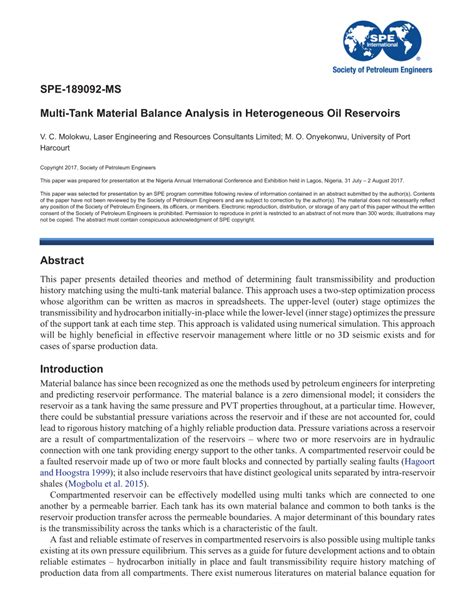 Pdf Multi Tank Material Balance Analysis In Heterogeneous Oil Reservoirs
