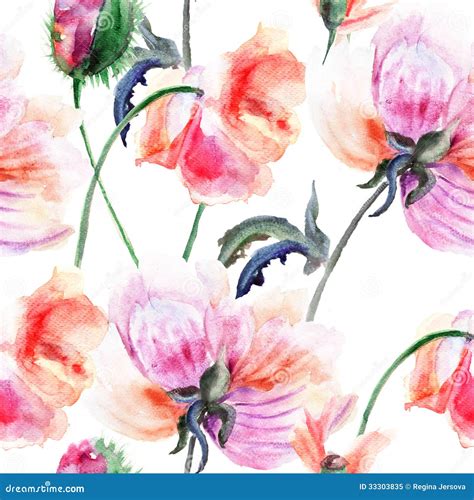 Watercolor Illustration Of Stylized Peony Flower Stock Illustration
