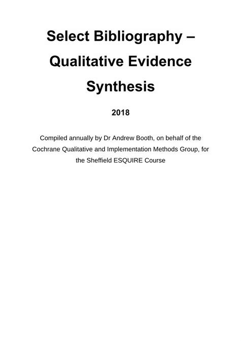 Pdf Select Bibliography Qualitative Evidence Synthesis Dokumentips