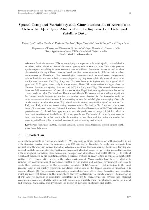 Pdf Spatial Temporal Variability And Characterisation Of Aerosols In Urban Air Quality Of