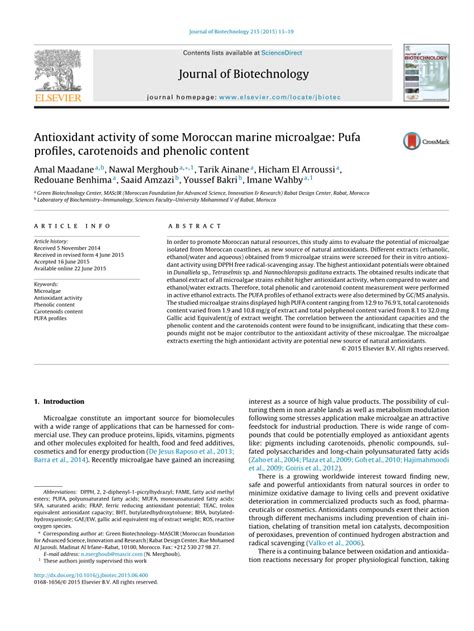 Pdf Antioxidant Activity Of Some Moroccan Marine Microalgae Pufa