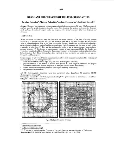 Pdf Resonant Frequencies Of Helical Resonators