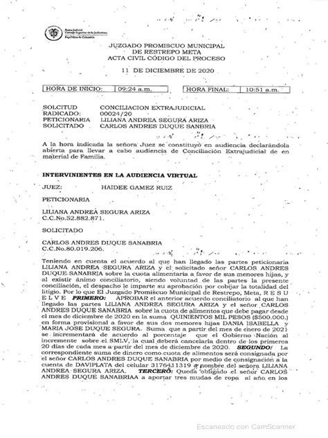 Acta De Conciliacion Extrajudicial Liliana Pdf