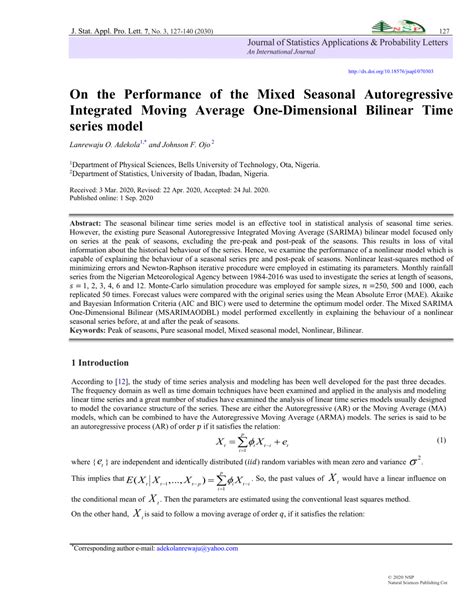 Pdf On The Performance Of The Mixed Seasonal Autoregressive