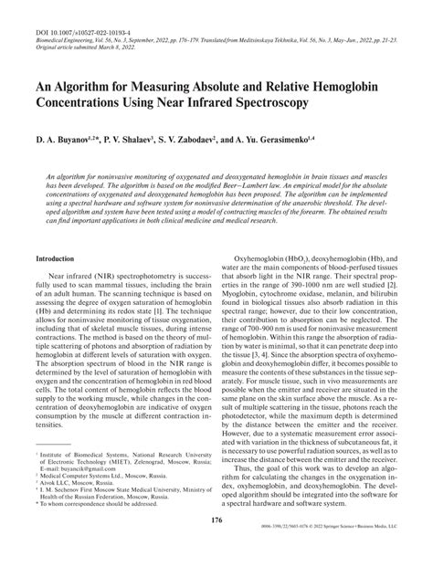 Pdf An Algorithm For Measuring Absolute And Relative Hemoglobin