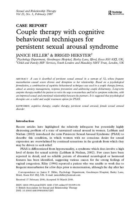 Pdf Couple Therapy With Cognitive Behavioural Techniques For