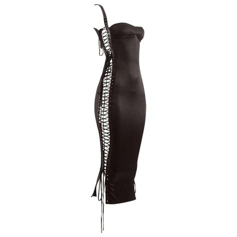 Dolce And Gabbana Spring Summer 2003 Black Silk Spandex Lace Up Evening