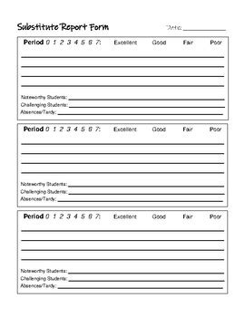 Substitute Teacher Report For Multiple Classes Specialty Teacher Class