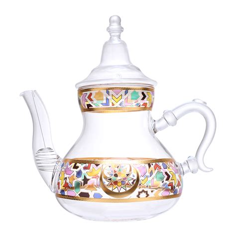 Gourd Shaped Kettle With Handmade Decal Glass Pitcher With Lid Moroccan