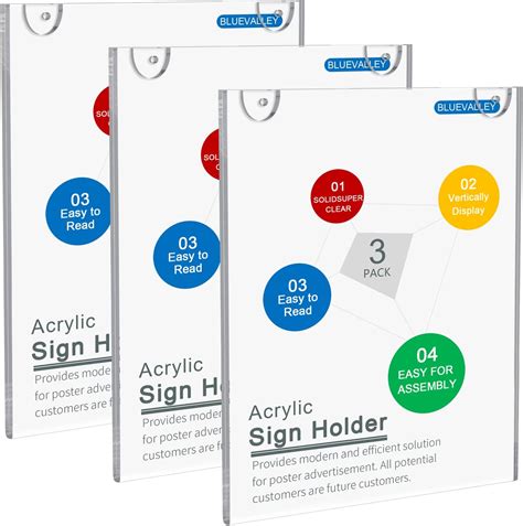 Bluevalley Clear Acrylic Sign Holder 85x11 Inches Wall Mount Acrylic