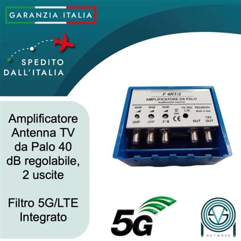 Amplificatore Antenna Tv 40 Db 2 Uhf 1 Vhf Filtro Lte 5g Da Palo 2