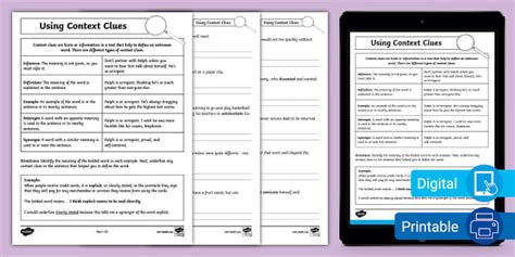 Sixth Grade Using Context Clues Activity Teacher Made