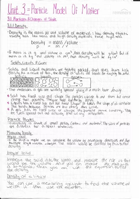 Summary Gcse Aqa Physics Unit 3 Particle Model Of Matter Physics Stuvia Uk