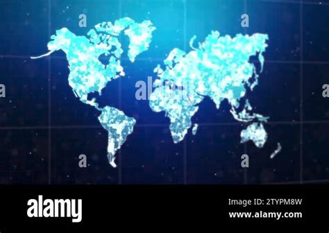 Abstract Background Map Of The World With Lighting Particle And Glitter Effect With Dark And