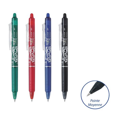 PILOT Lot de 4 stylos effaçables pointe moyenne noir vert rouge bleu