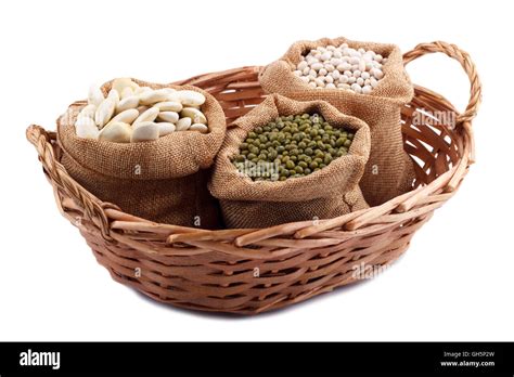 Beans Variety Different Types Of Beans In Burlap Sack And Wicker