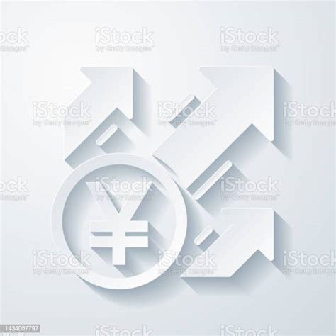 Augmentation Du Yen Icône Avec Effet De Coupe De Papier Sur Fond Vide