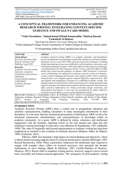 Pdf A Conceptual Framework For Enhancing Academic Research Writing