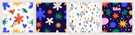 Premium Vector Collection Of Seamless Patterns With Playful Abstract Shapes Arrows Squiggles