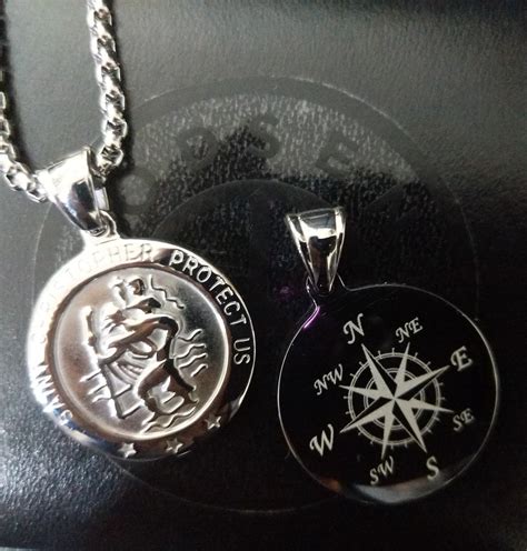 Mens Personalised Large St Christopher Necklace Silver Etsy