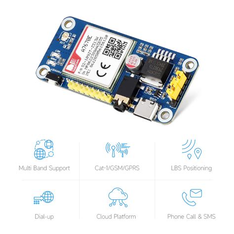A7670e Lte Cat 1 Hat For Raspberry Pi Multi Band 2g Gsm Gprs Lbs