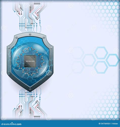 Abstract Computer Graphic Design With Security Shield Behind Processor Chip Stock Vector
