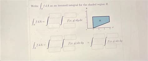 solved write ∫rfda as an iterated integral for the shaded