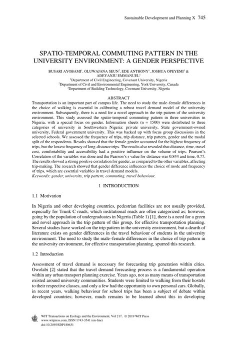 Pdf Spatio Temporal Commuting Pattern In The University Environment A Gender Perspective