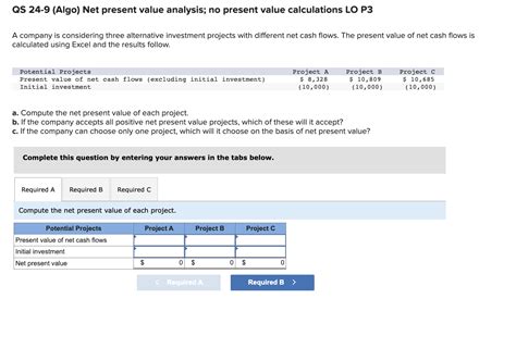 Solved Qs 24 9 Algo Net Present Value Analysis No Present
