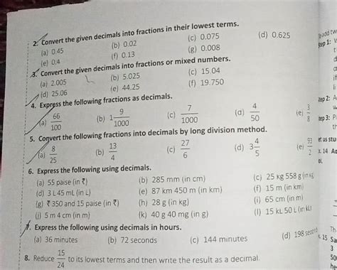 2 Convert The Given Decimals Into Fractions In Their Lowest Terms C 0