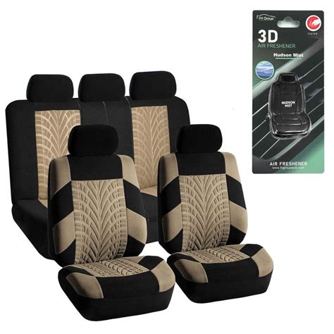 FH Group Black Fabric With Beige Trellis Pattern In High Quality Material Seat Covers Set Piece