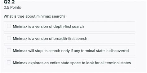 Solved Points What Is True About Minimax Search Minimax Chegg