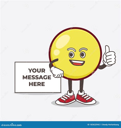 Yellow Ball Emoticon Cartoon Mascot Character With Whiteboard Stock