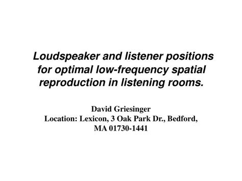 Ppt Loudspeaker And Listener Positions For Optimal Low Frequency