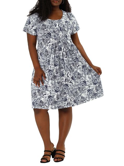 Agnes Orinda Womens Plus Size V Neck Short Sleeve Tie Dye Midi Tunic