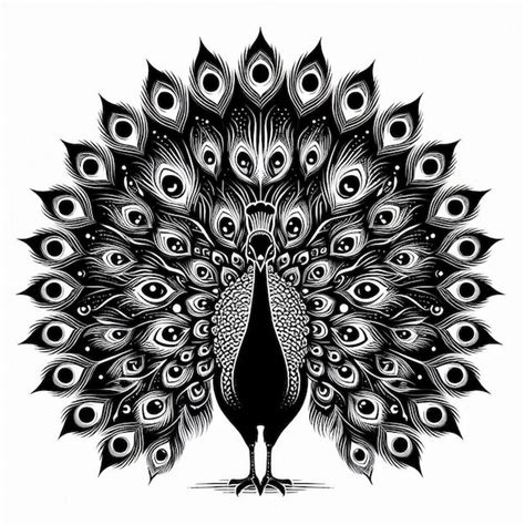Silhouette Vector Art Of A Peacock Facing Forward With Its Tail Fully