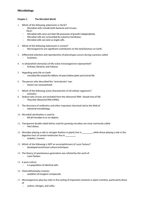 Microbiology Quizzes Chapter 1 The Microbial World Which Of The