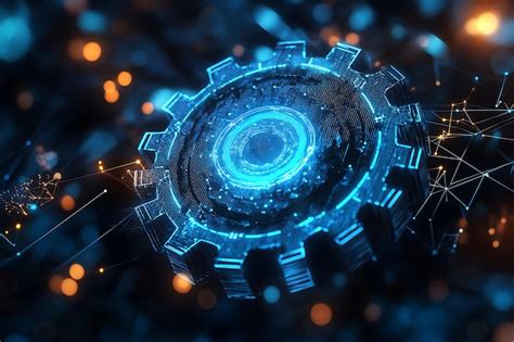 digital 3d gear icon with binary code artificial intelligence in system