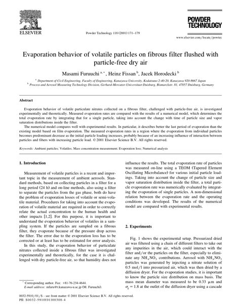 pdf evaporation behavior of volatile particles on fibrous filter