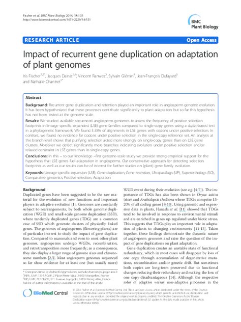 Pdf Impact Of Recurrent Gene Duplication On Adaptation Of Plant Genomes