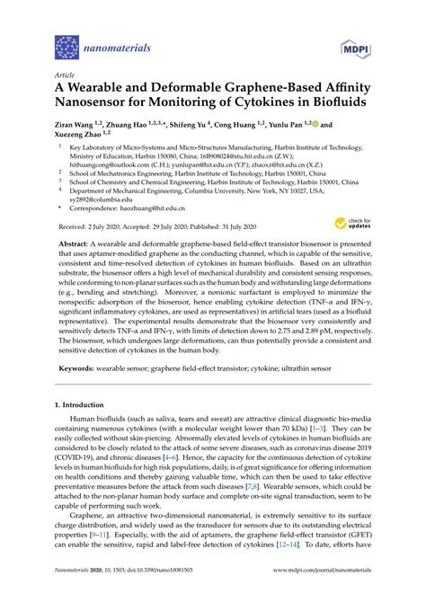 Pdf A Wearable And Deformable Graphene Based Affinity Nanosensor For