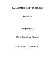 Csc Assignment Dhruv Khamar Pdf Canadian Securities Course Fin Assignment Dhruv