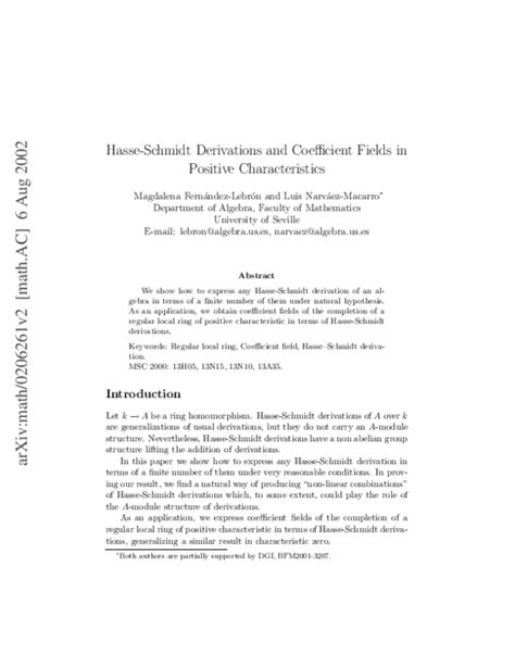 Pdf Hasse Schmidt Derivations And Coefficient Fields In Positive Characteristics
