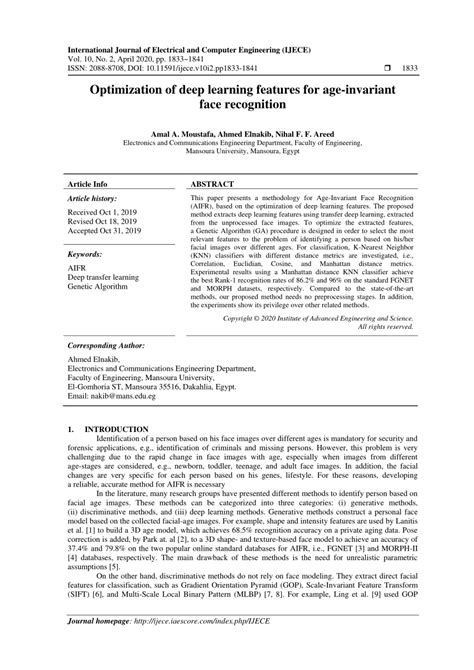 Pdf Optimization Of Deep Learning Features For Age Invariant Face Recognition